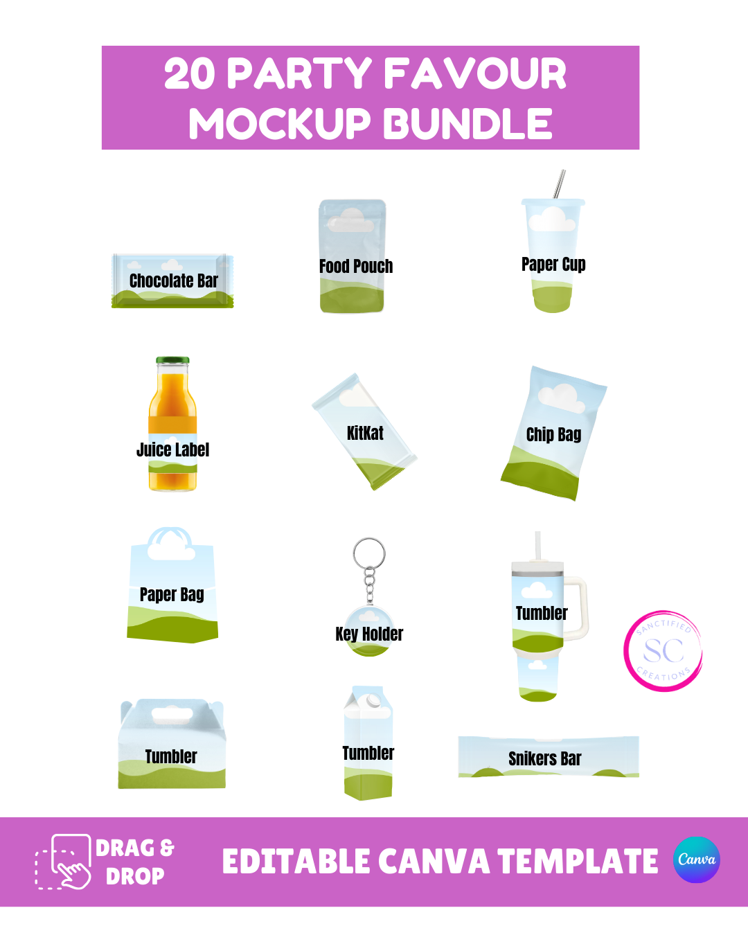 Party Favor Bundle – 10 Editable Templates + 20 Realistic Mockups ...